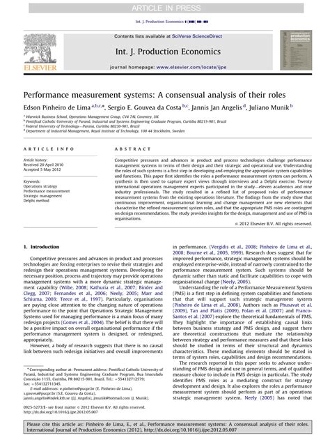 Pdf Strategic Performance Measurement Systems A Discussion About Their Roles