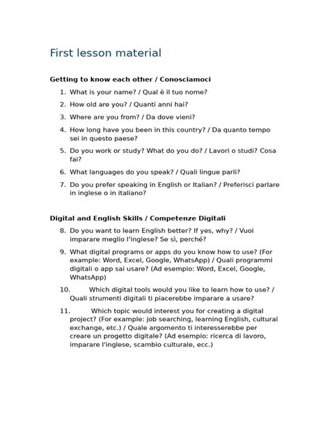 First Lesson Materials Pdf