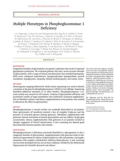 Pdf Multiple Phenotypes In Phosphoglucomutase 1 Deficiency