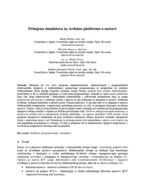 Primjena Simulatora Za Arduino Platformu U Nastavi Pdf
