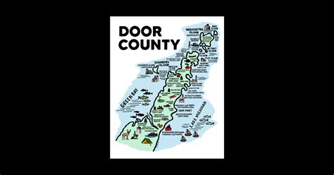 Door County Map Door County Sticker Teepublic