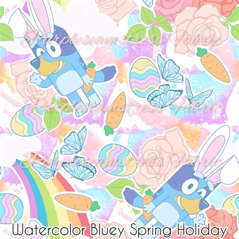 Watercolor Bluey Spring Holiday Purpleseamstress Fabric