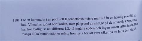 Sex Siffrig Kod Av Fyra Siffror Matematikmatte 5kombinatorik