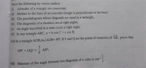 Prove The Following By Vector Method Filo