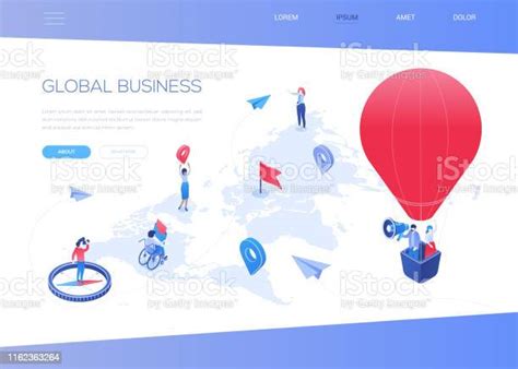 Bisnis Global Spanduk Web Isometrik Berwarnawarni Modern Ilustrasi Stok