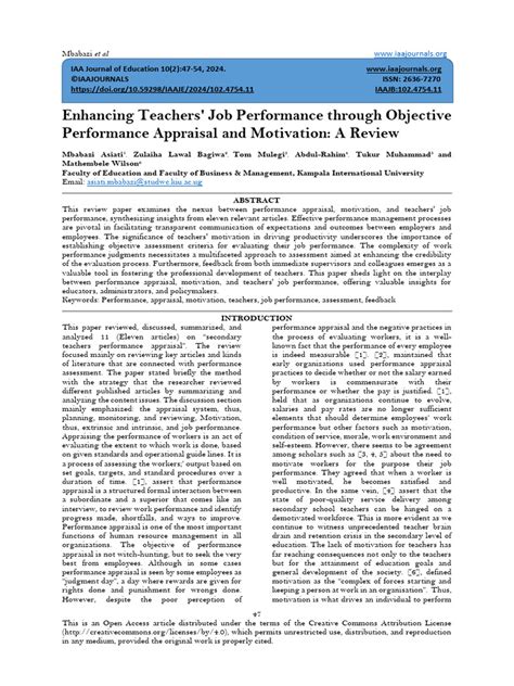 Enhancing Teachers Job Performance Through Objective Performance