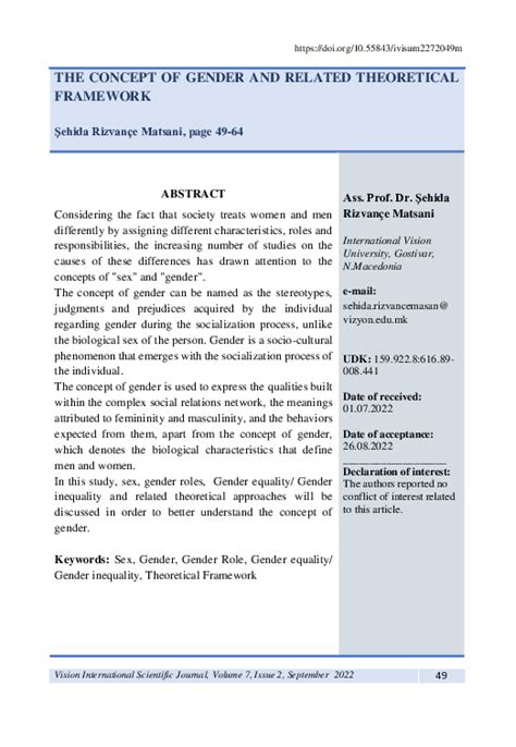 Pdf The Concept Of Gender And Related Theoretical Framework
