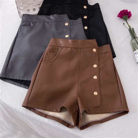 Elegant Autumn Winter Casual High Waist Pu Leather Shorts For Women