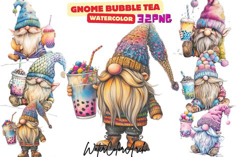 Gnome Bubble Tea Clipart Graphic By Watercolorarch · Creative Fabrica
