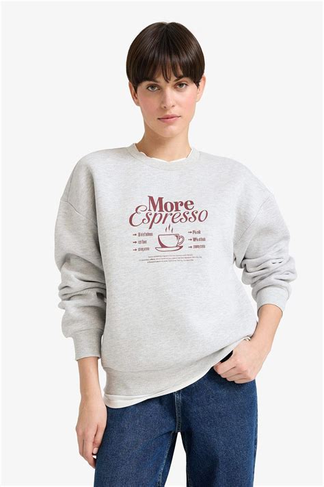 Grey Woman Relax Fit Slogan Long Sleeve Sweatshirt 3413565 Defacto