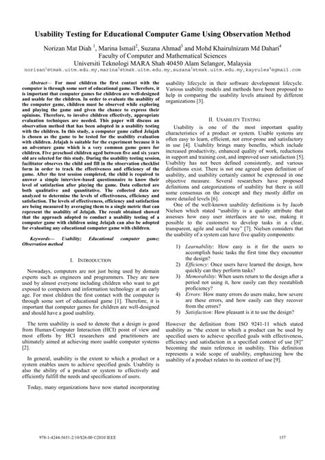 Pdf Usability Testing For Educational Computer Game Using Observation