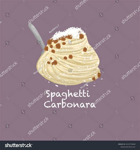 Spaghetti Carbonara Italian Food Digital Drawing Stock Illustration