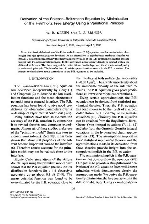 Pdf Derivation Of The Poisson Boltzmann Equation By Minimization