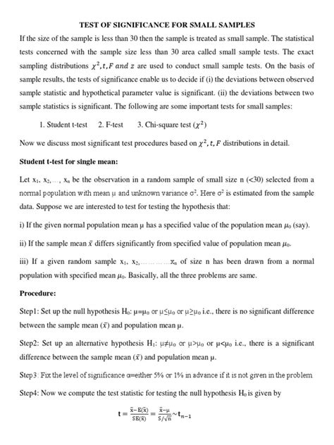 Test Of Significance For Small Samples Pdf Statistical Significance