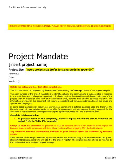 Project Mandate Draft V01 Pdf Life Cycle Assessment Project Management