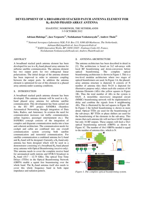 Pdf Development Of A Broadband Stacked Patch Antenna Element For Ku