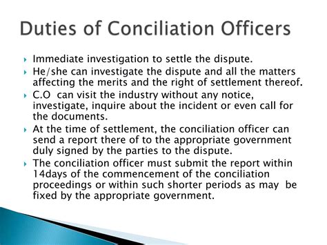 Duties And Responsibilities Of Conciliation Oficer Pptx
