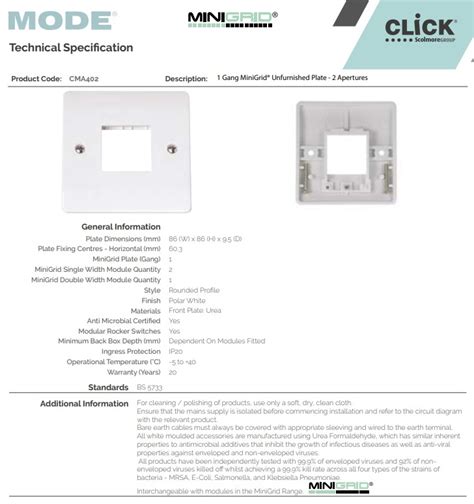 CLICK MODE MINI GRID 1 GANG 2 MOD APERTURE PLATE MGF Electrical Supplies