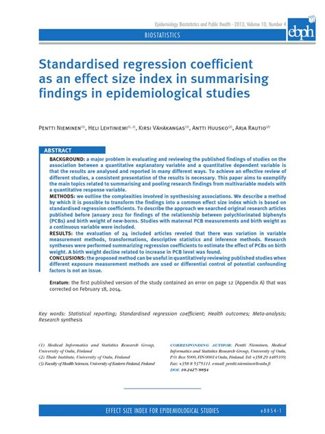 Standardised Regression Coefficient Metaanalysis Pdf Effect Size