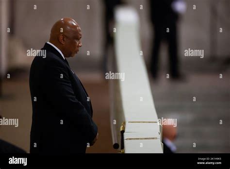 King Of Lesotho Letsie Iii Views The Coffin Of Queen Elizabeth Ii Lying In State On The