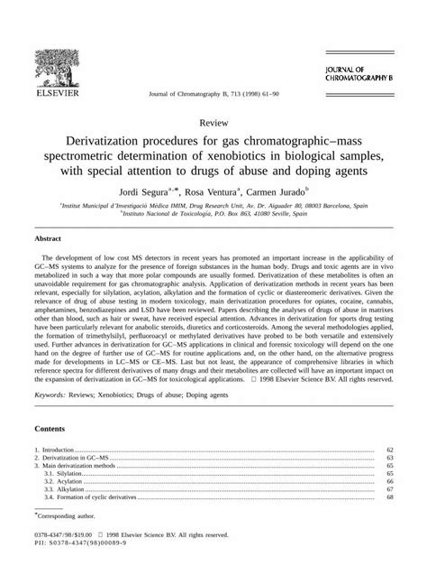 Pdf Derivatization Procedures For Gas Chromatographicmass