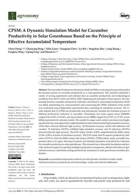 Pdf Cpsm A Dynamic Simulation Model For Cucumber Productivity In Solar Greenhouse Based On