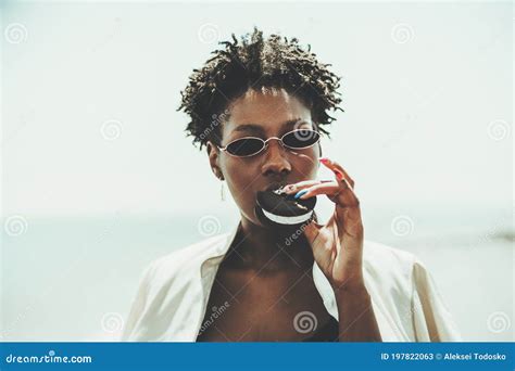 Black Girl Eating Tasty Ice Cream Stock Image Image Of Cream