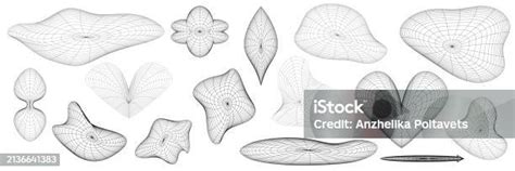 그리드 Y2k 세트 추상 기하학 모양입니다 3d 그래픽 디자인 Y2k 복고풍 스타일 메쉬 격자 선 모양 벡터 일러스트 레이 션 1990 1999 년에 대한 스톡 벡터 아트