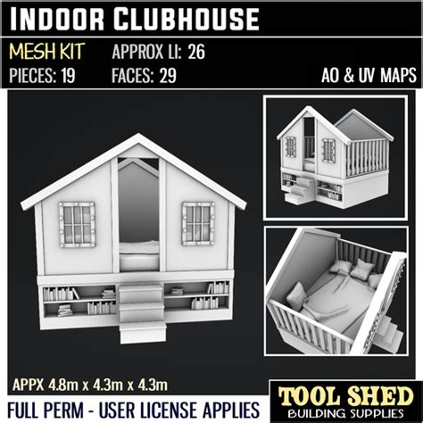Second Life Marketplace Tool Shed Indoor Clubhouse Mesh Kit