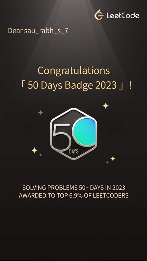completed 50 days badge 2023 on leetcode saurabh singh posted on the