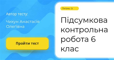 Підсумкова контрольна робота 6 клас Тест на 9 запитань Математика