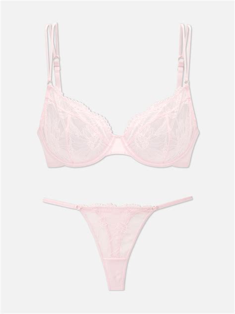 Womens Light Pink Non Padded Lace Bra Set Primark