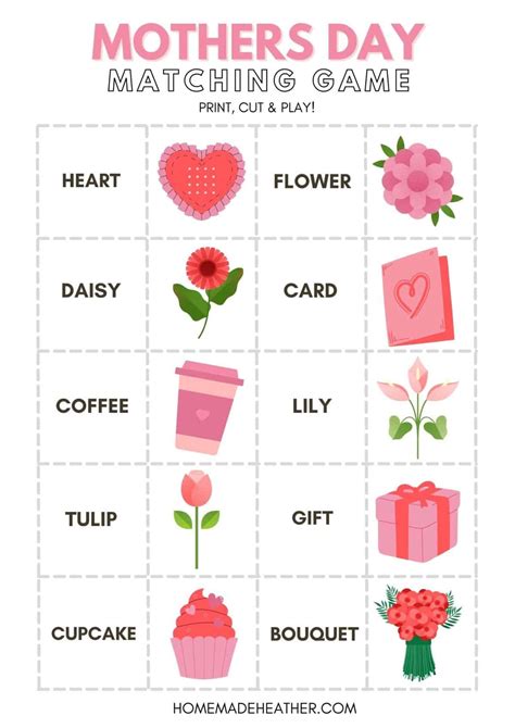 Mothers Day Matching Game Printable Homemade Heather