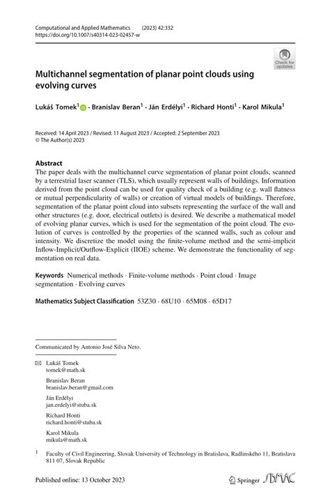 PDF Multichannel Segmentation Of Planar Point Clouds Using Evolving