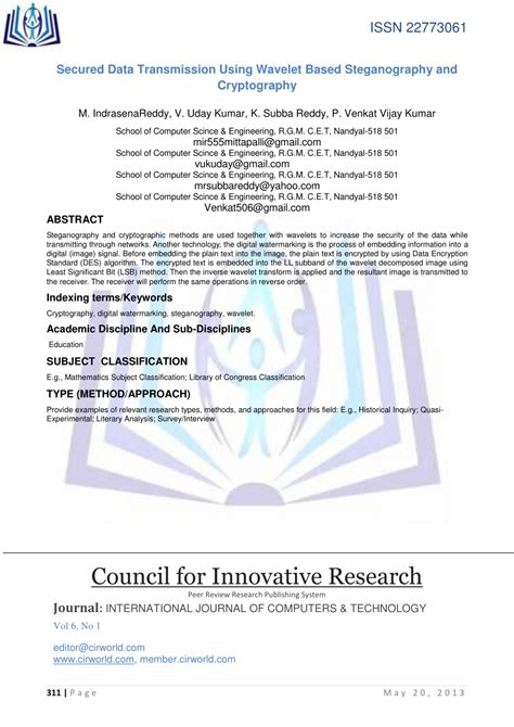 pdf secured data transmission using wavelet based steganography and