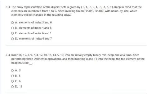 Solved 2 1 The Array Representation Of A Disjoint Set