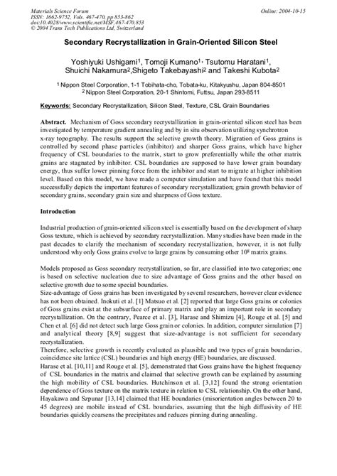Secondary Recrystallization In Grain Oriented Silicon Steel Scientificnet