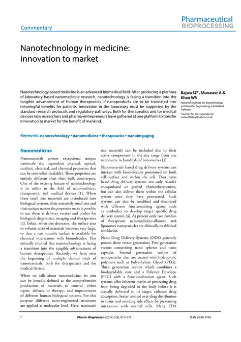 Nanotechnology In Medicine Innovation To Market Docslib
