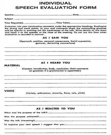 FREE 14 Speech Evaluation Form Samples PDF MS Word Google Docs Excel