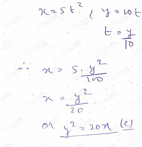 Solved A Curve Has Parametric Equations X5t2 Y10t The Cartesian