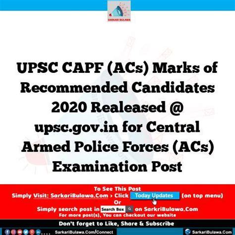 UPSC CAPF ACs Marks Of Recommended Candidates Realeased Upsc Gov In For Central Armed