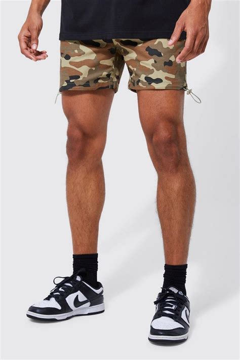 Elastic Toggle Hem Camo Comfort Short Boohoo Uk