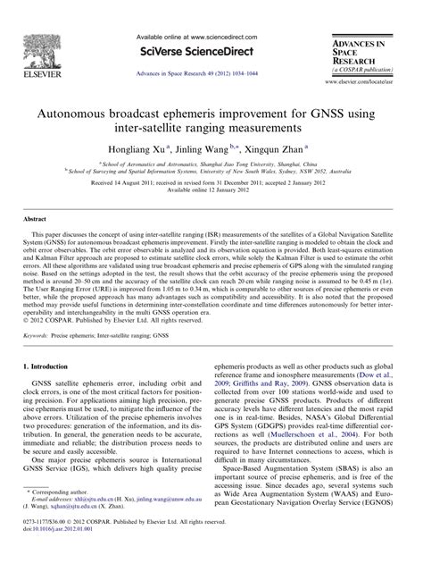 Pdf Autonomous Broadcast Ephemeris Improvement For Gnss Using Inter Satellite Ranging Measurements