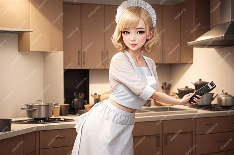 Premium Ai Image Beautiful Maid In Apron Illustration Generative Ai