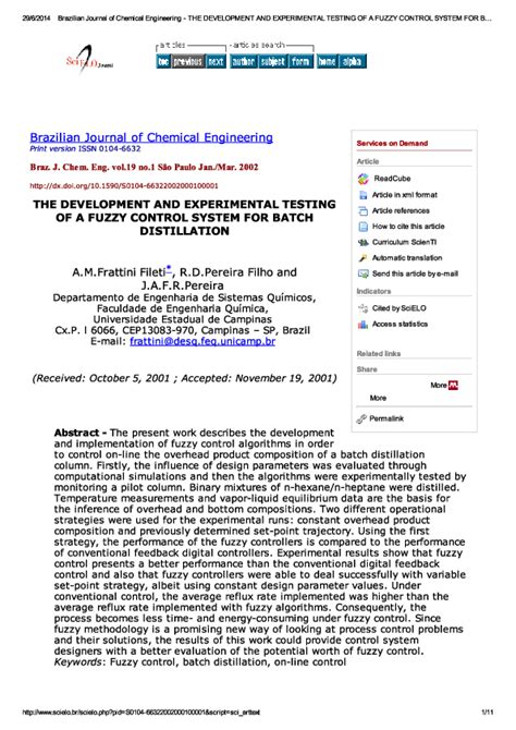 Pdf The Development And Experimental Testing Of A Fuzzy Control System For Batch Distillation