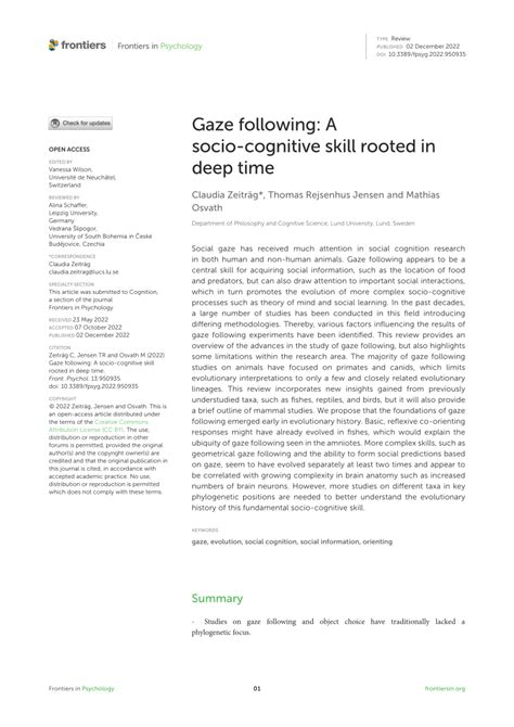 pdf gaze following a socio cognitive skill rooted in deep time