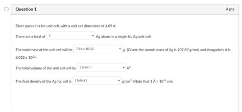 Solved Silver Packs In A Fcc Unit Cell With A Unit Cell Chegg Com