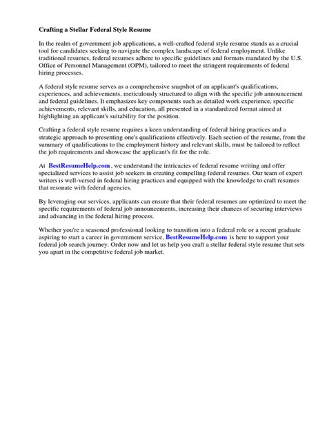 Federal Style Resume Pdf Résumé Employment