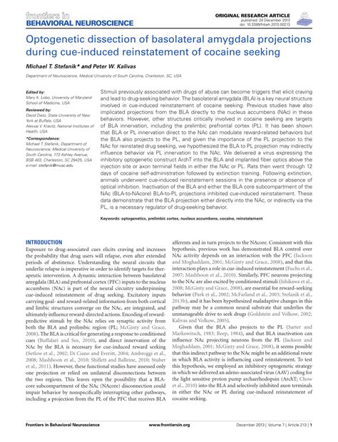 Pdf Optogenetic Dissection Of Basolateral Amygdala Projections During Cue Induced