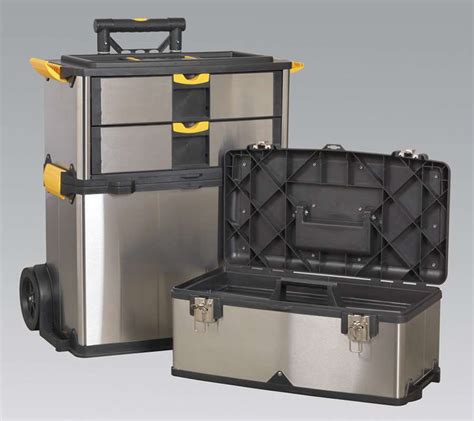 Sealey Ap855 Mobile Stainless Steel Composite Tool Box 3 Compartment Ccw Tools